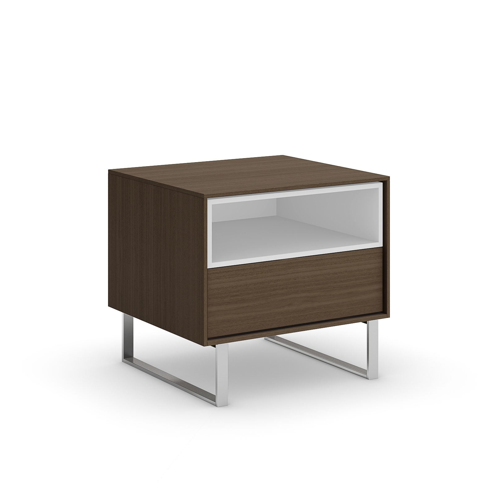 Ophelia Walnut Night Table With Insert, Nickel Legs – cityschemes